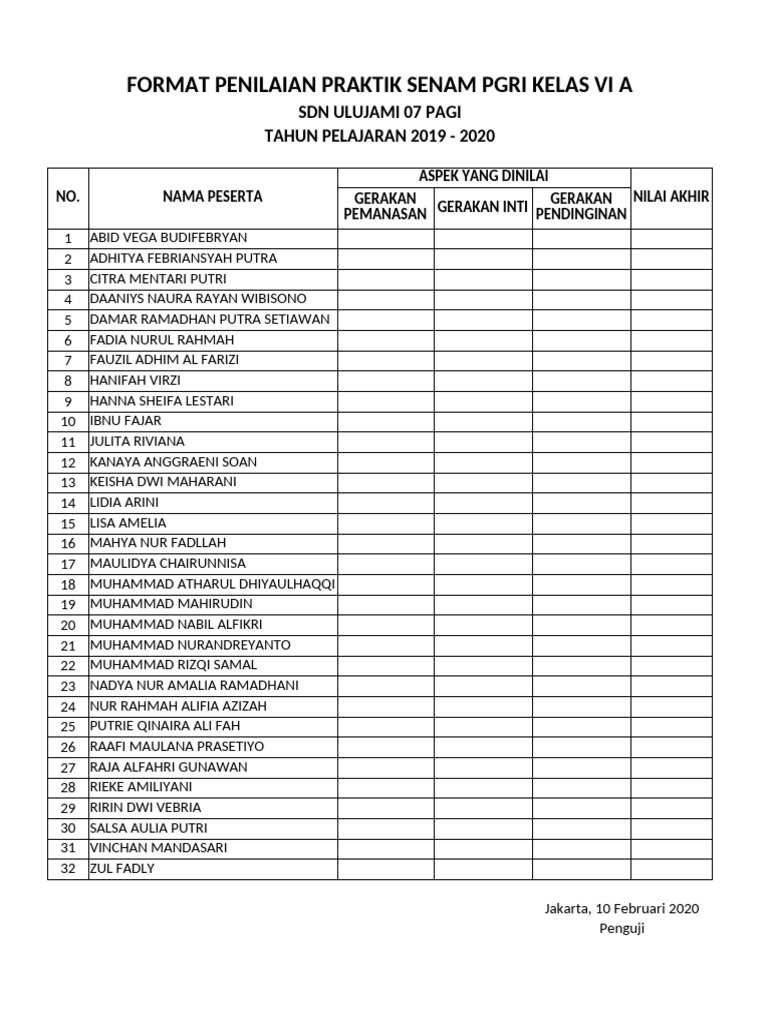 Format Penilaian Senam Pgri | PDF