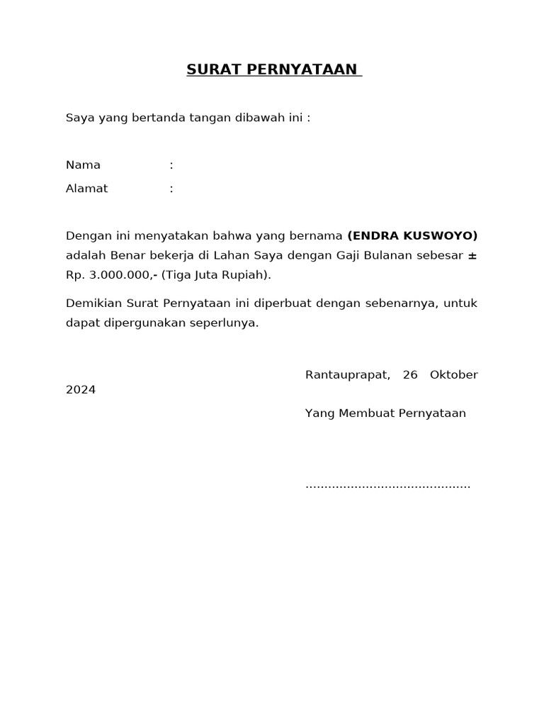 Surat Pernyataan Lek Endra | PDF