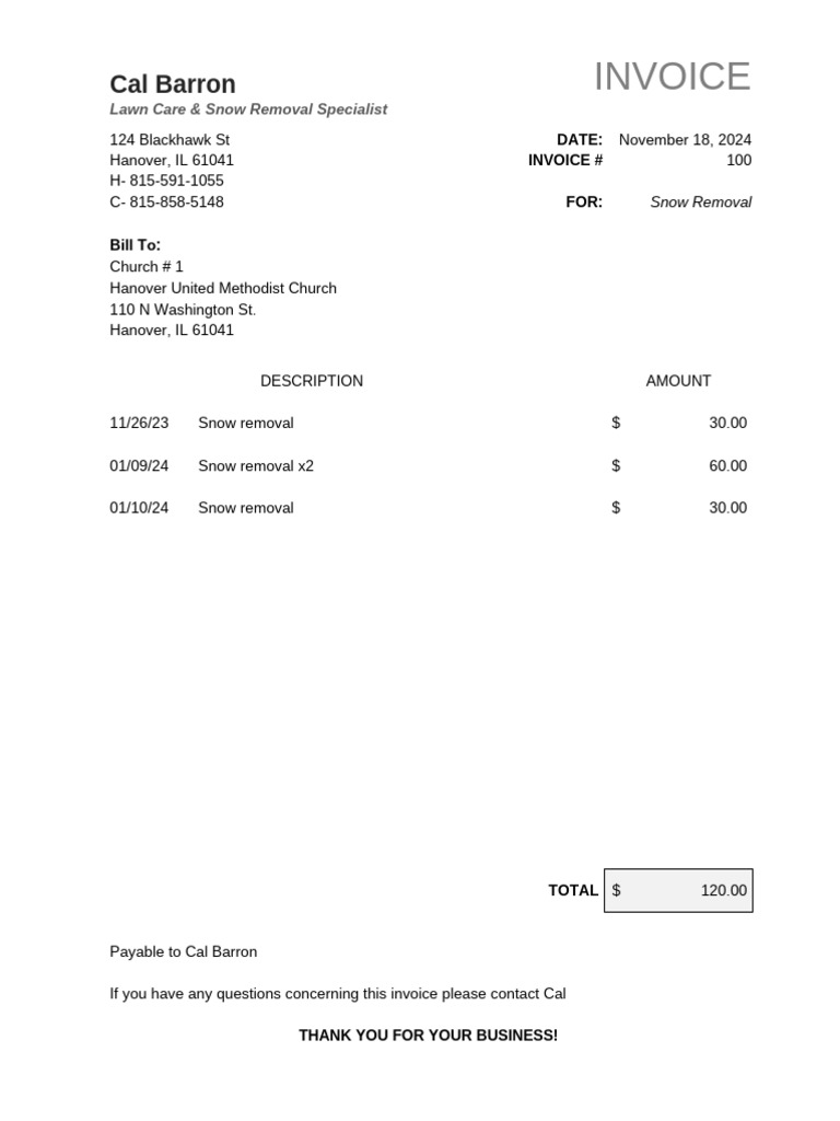 Invoice for Snow Removal Services | PDF