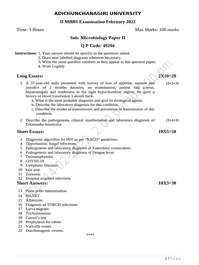 Microbiology Paper II | PDF