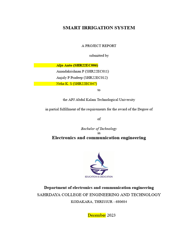 Smart Irrigation System Project | PDF | Engineering | Communication