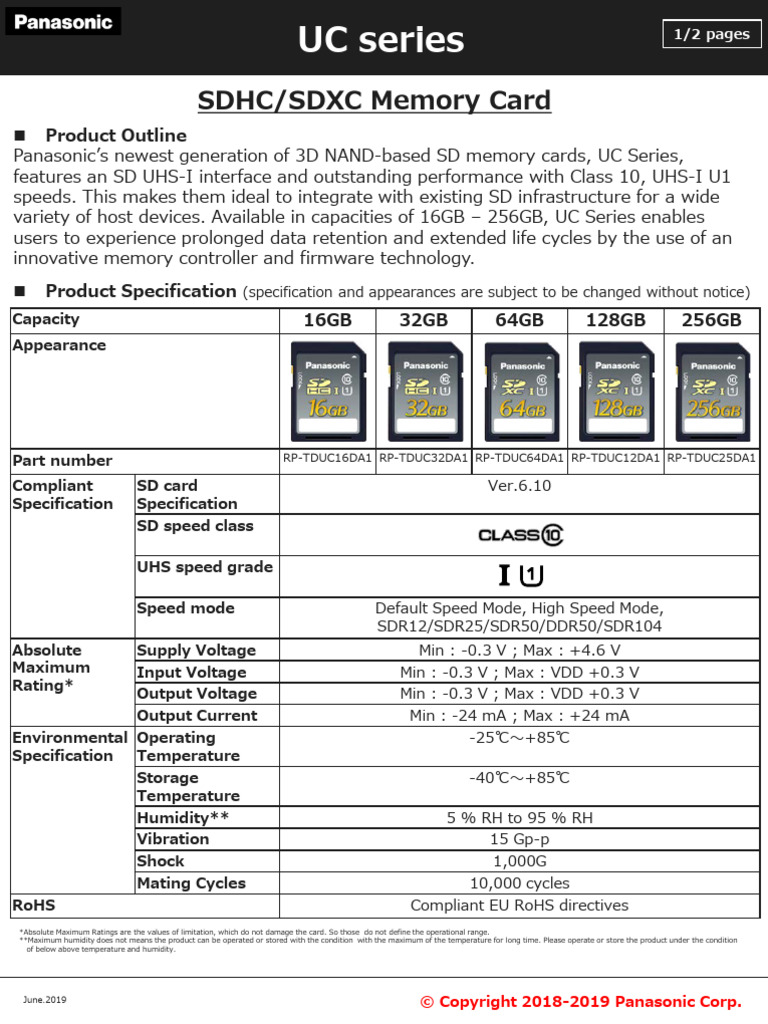 Panasonic 06272019 SD Memory Cons 2b (UC Series) - 1622591-1 | PDF ...