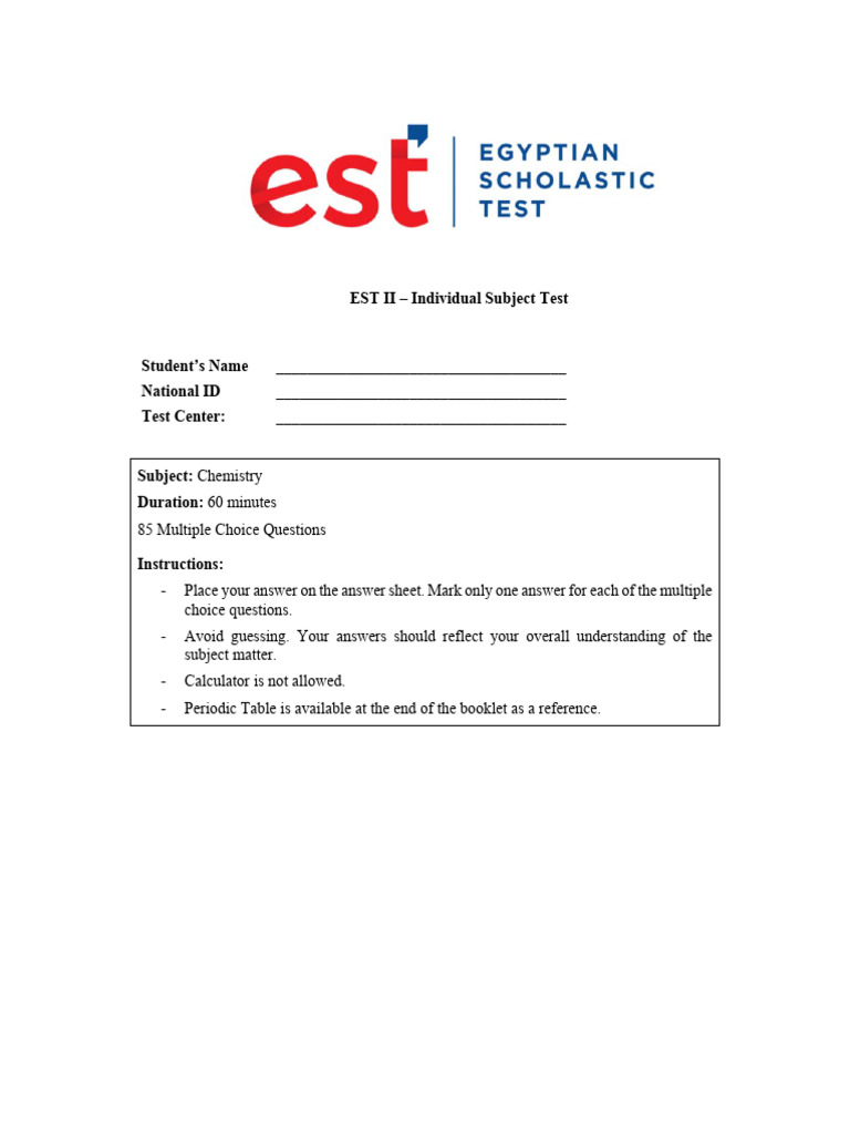 EST II Chemistry June 2021 | PDF | Ion | Evaporation