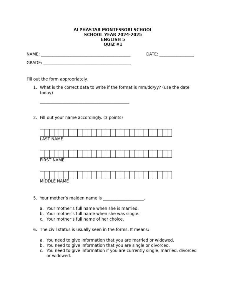 Filling out forms quiz | PDF