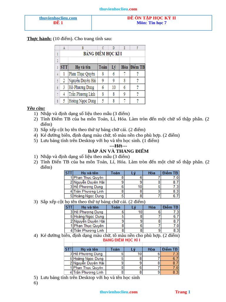 Bo de Thi HK2 Tin 7 Co Dap An | PDF