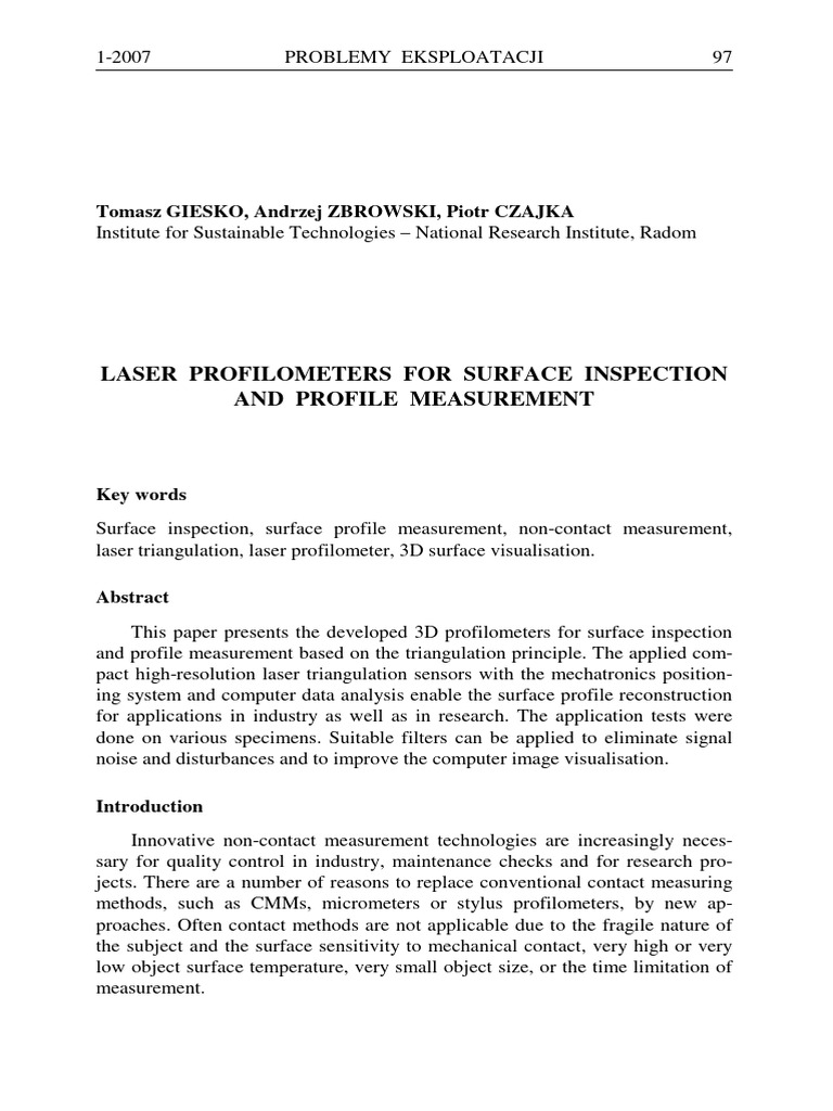 Laser Profilometers For Surface Ins | PDF | Uncertainty | Metrology