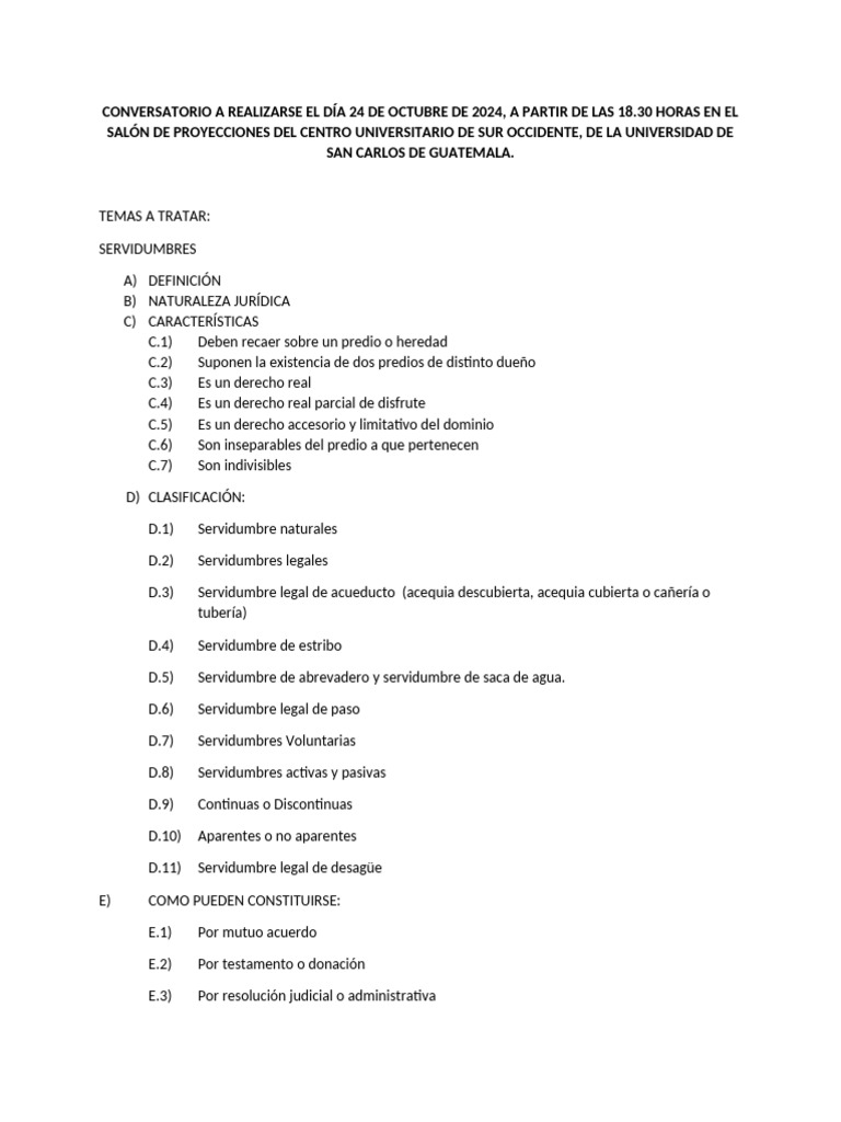 Temas SERVIDUMBRES Conversatorio | PDF | Derecho