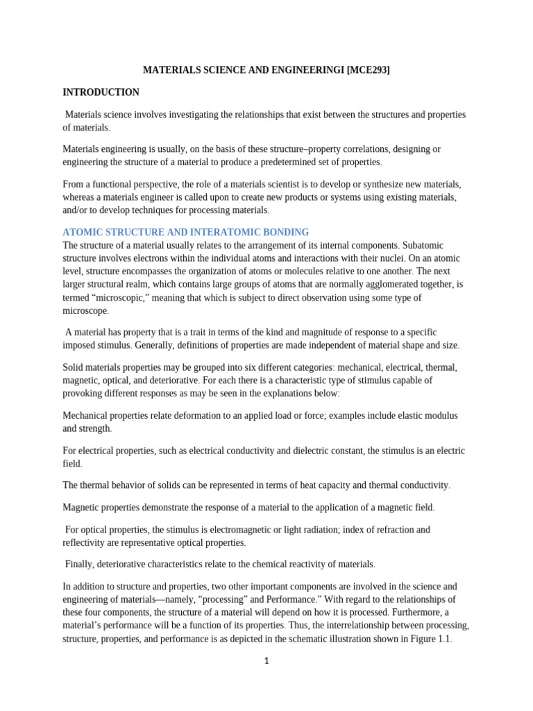 Materials 1 Intro | PDF | Crystal Structure | Chemical Bond