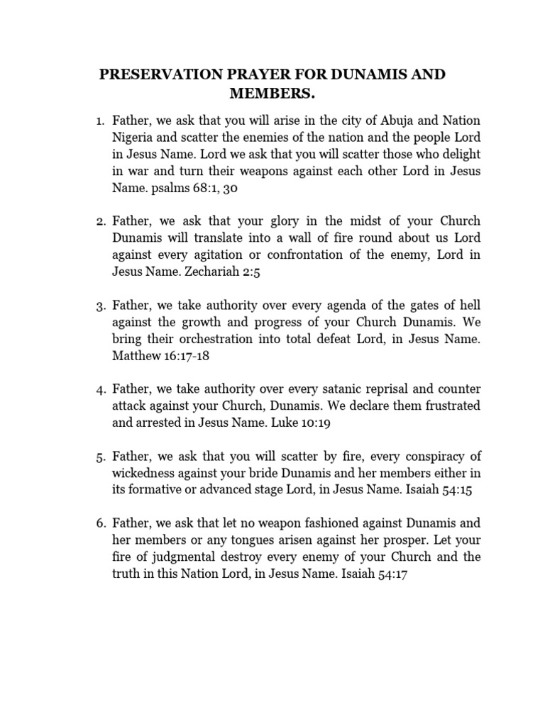 Preservation Prayers For Dunamis and Member | PDF | Politics | History