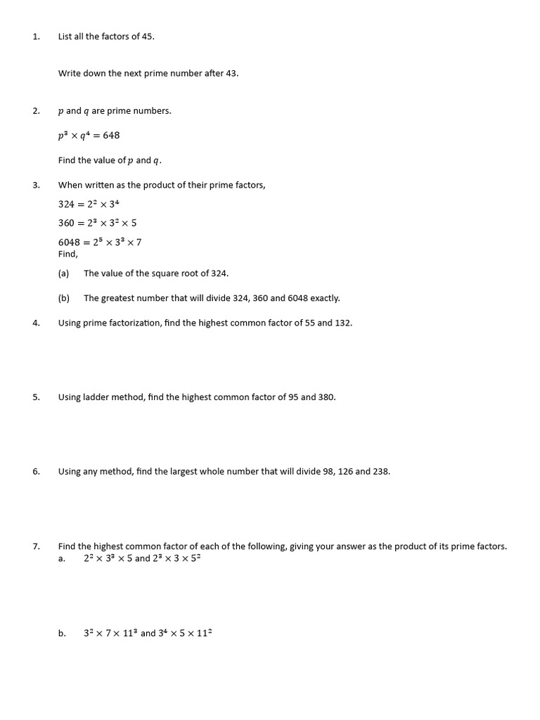 G7 (Global Sevilla) - PAS LCM, HCF, Algebra 1-1 | PDF | Games & Activities