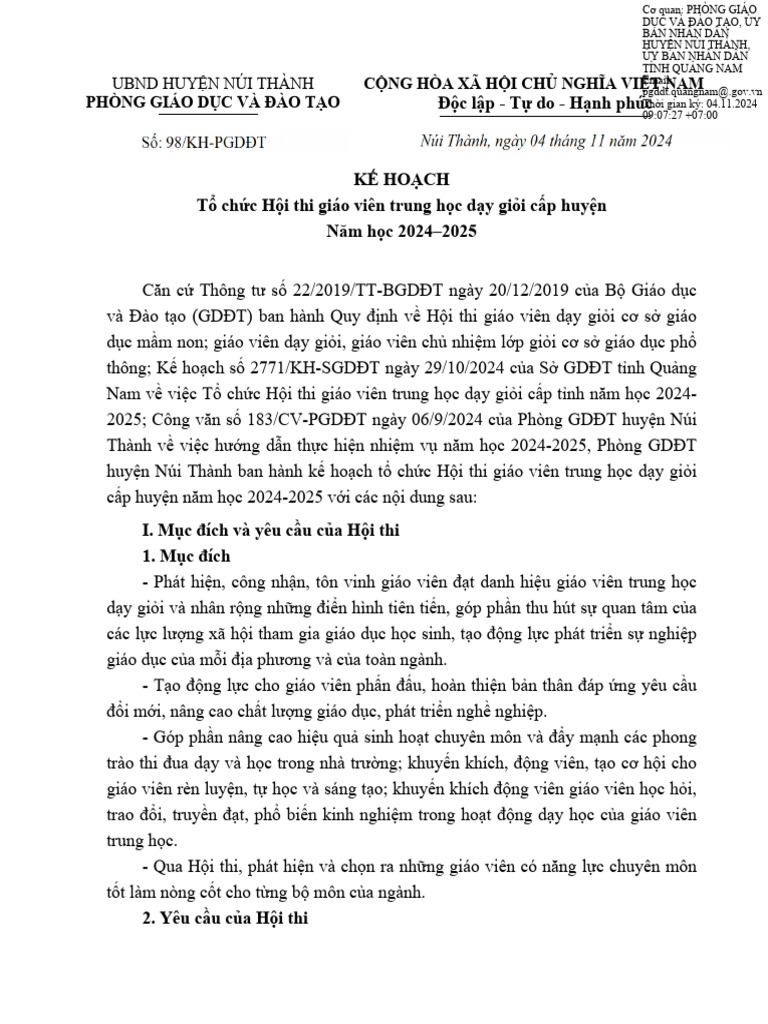 147-KẾ HOẠCH THI GVDG CẤP HUYỆN BẬC THCS NĂM HỌC 24-25 (1) .signed | PDF