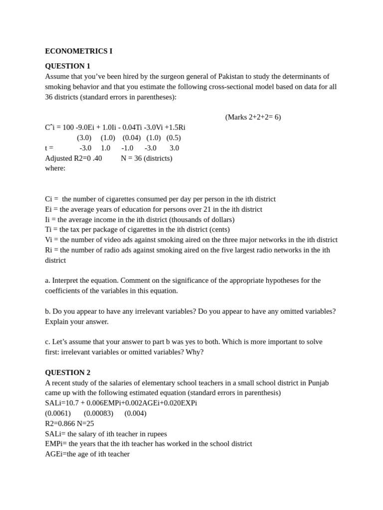 Econometrics I Test 3 | PDF