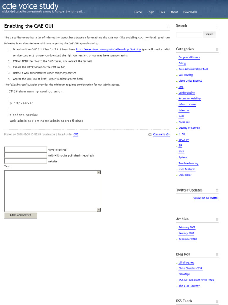 Www-Ccievoicestudy-Com - Enabling The CME GUI | PDF | Computing | Internet