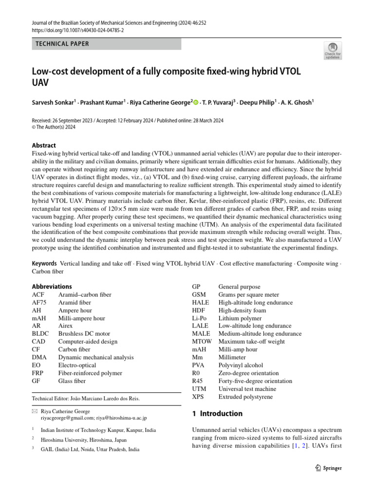 Low-Cost Fixed-Wing Hybrid VTOL UAV | PDF | Composite Material | Fibre ...
