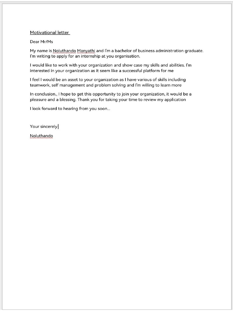 Motivational Letter | PDF