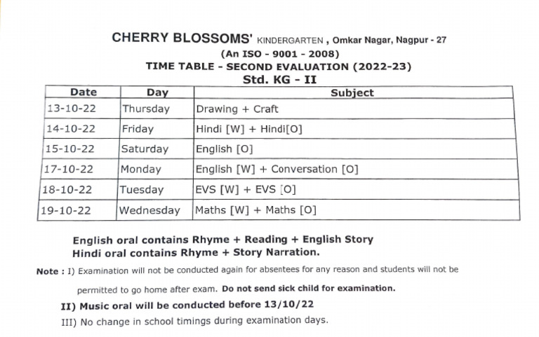 Time Table - Second Evaluation | PDF