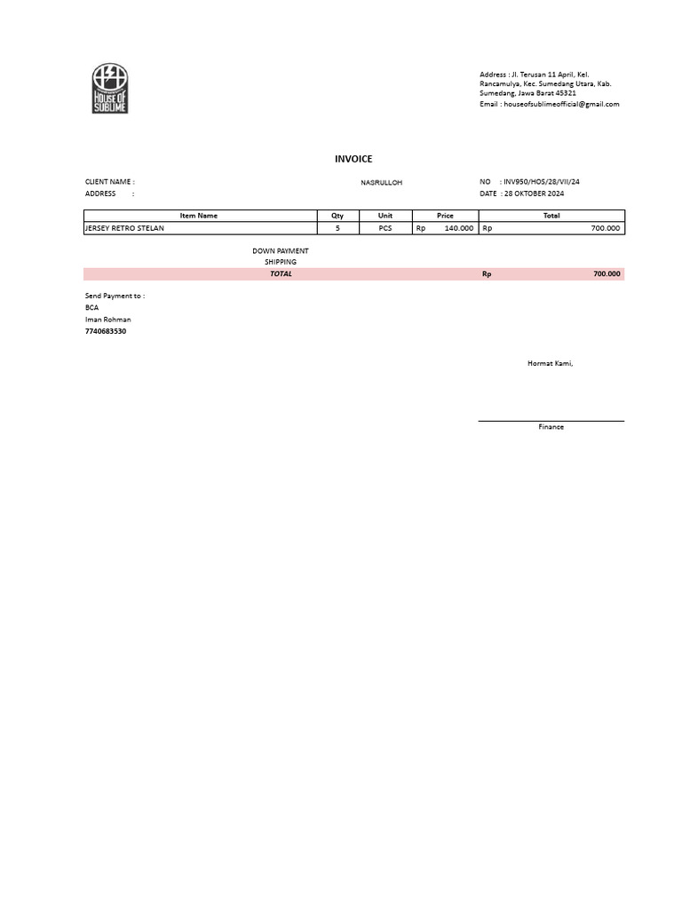 Invoice Oktober 2024 - Inv950 - Hos - 28 - Vii - 24 (Nasruloh) | PDF