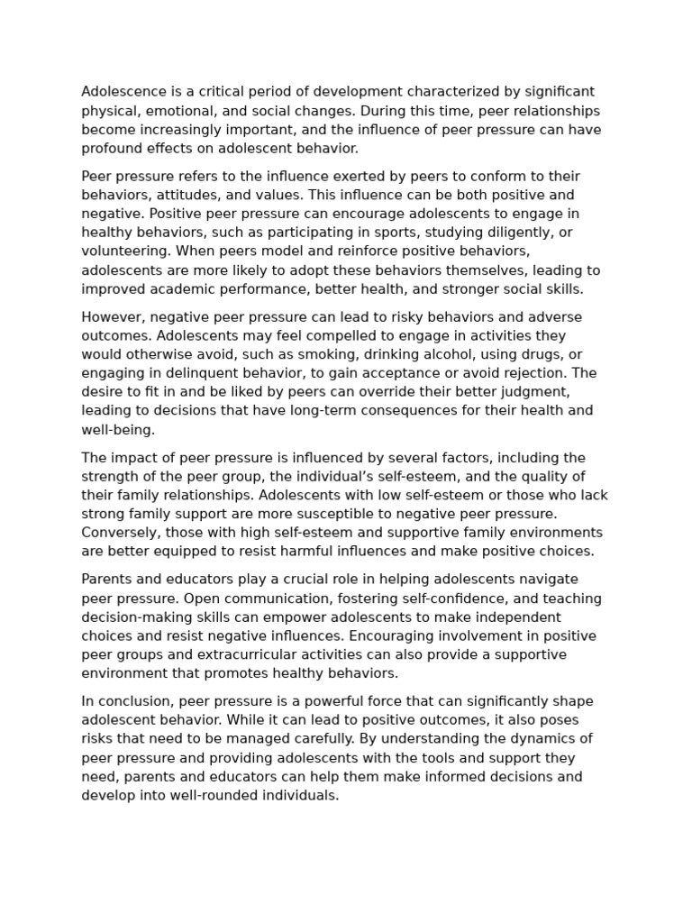 Impact of Peer Pressure on Teen Behavior | PDF | Adolescence | Behavior
