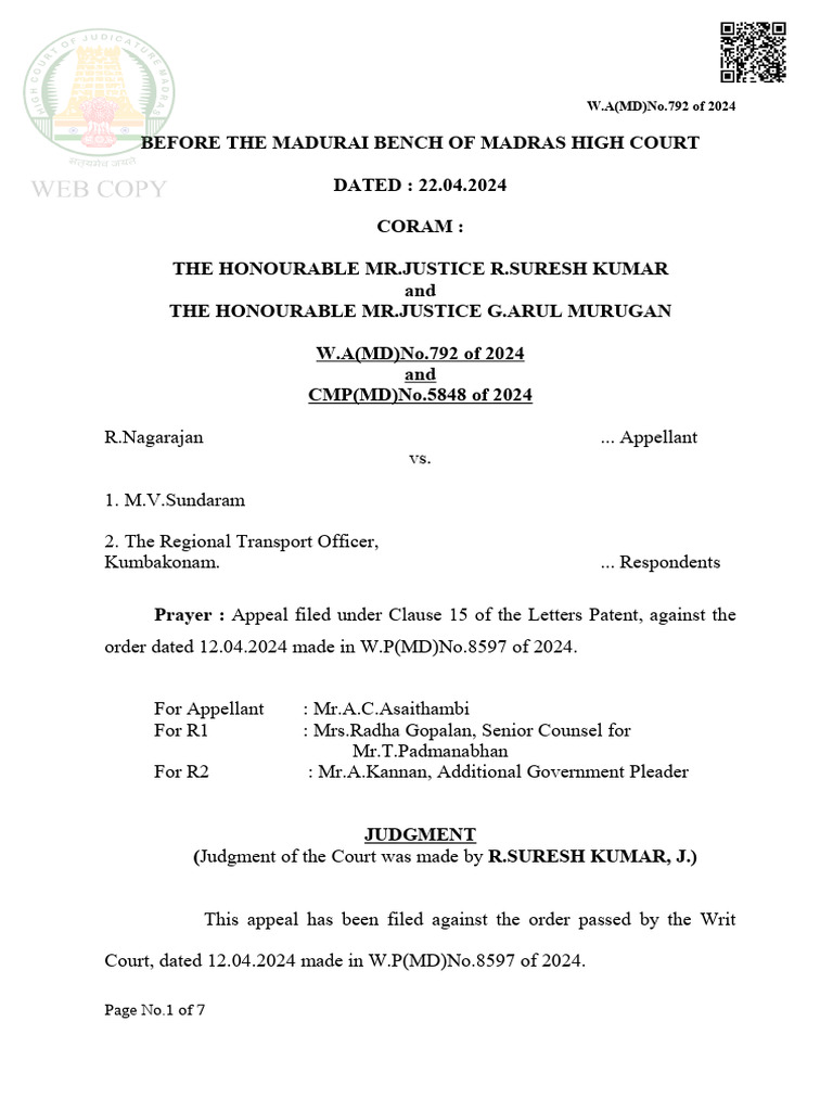 Appeal on Vehicle Fitness Certificate Renewal | PDF | Appeal | Writ