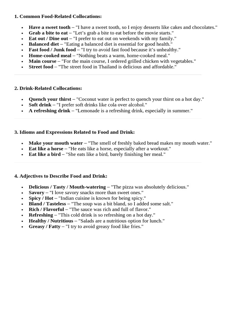 Useful Language and Practice-Food | PDF | Meal | Drink