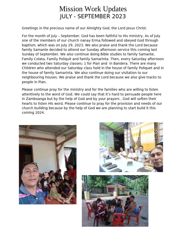 Mission Work Updates: July-September 2023 | PDF
