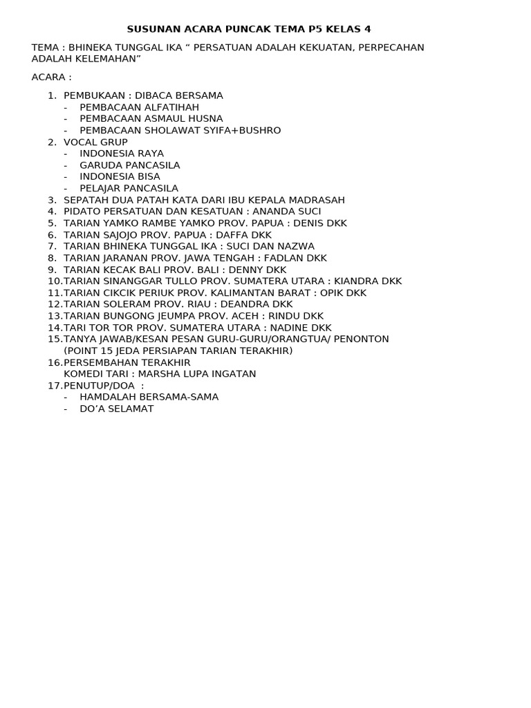 Acara Puncak Tema P5 Kelas 4 | PDF