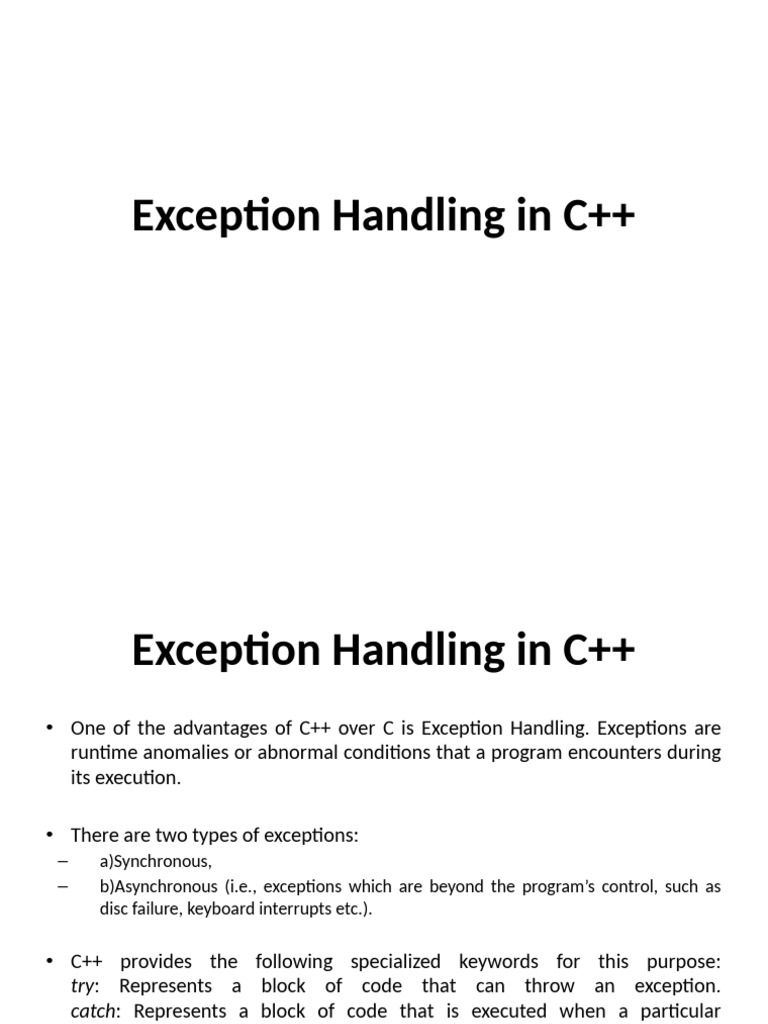 Exception Handling in C++ | PDF | C++ | Parameter (Computer Programming)