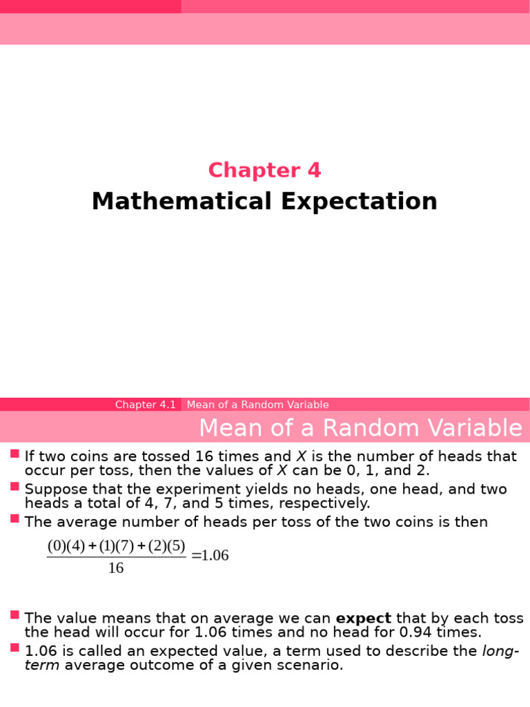 CH 4 Mathematical Expectation | PDF | Variance | Expected Value