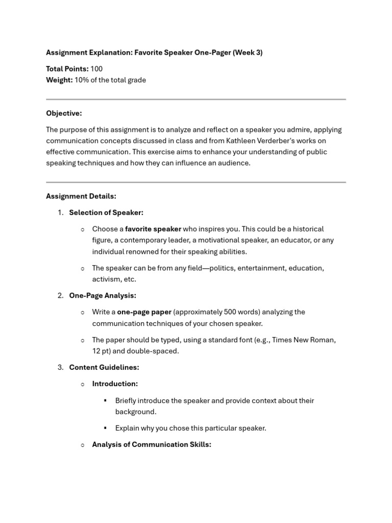 Favorite Speaker One-Pager Assignment | PDF | Public Speaking ...