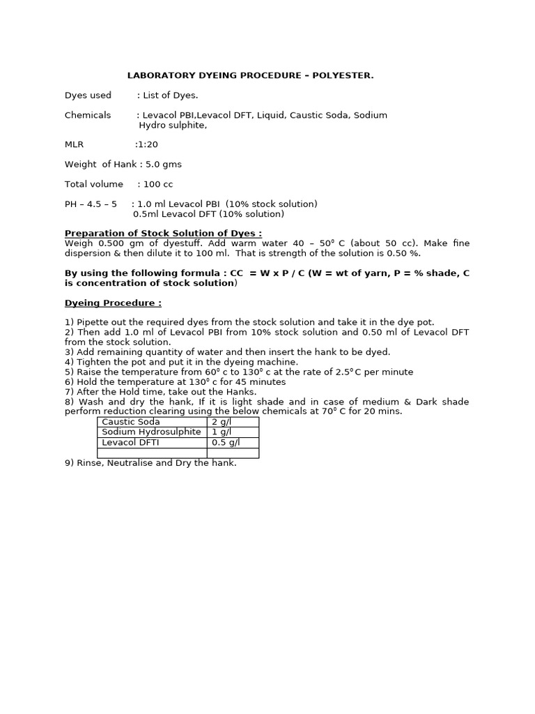 Lab Dyeing Procedure (Polyester) | PDF | Cooking, Food & Wine