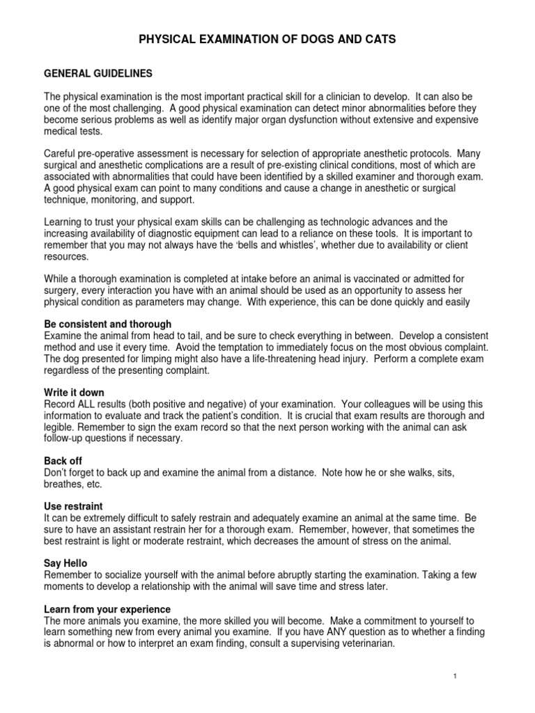 Physical Examination of Dogs and Cats: General Guidelines | PDF ...
