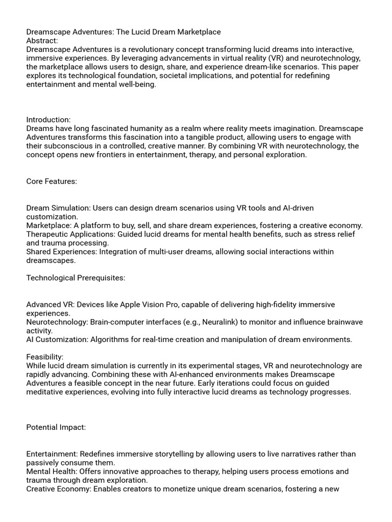 Dreamscape Adventures The Lucid Dream Marketplace | PDF | Virtual ...