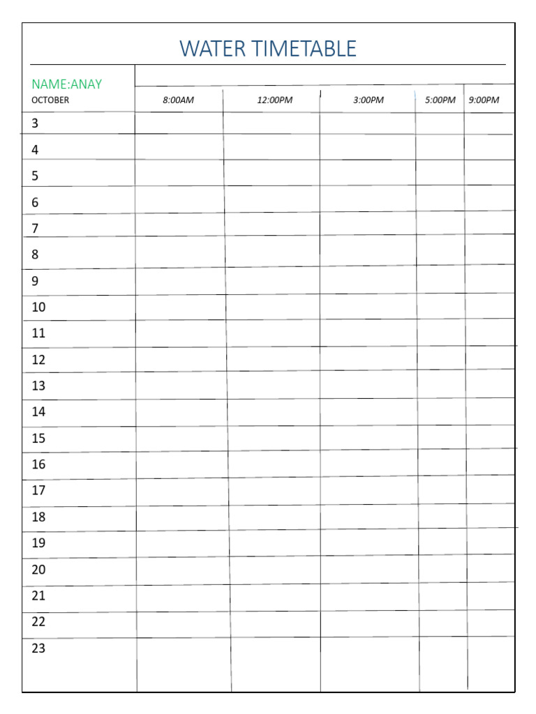 Water Timetable | PDF