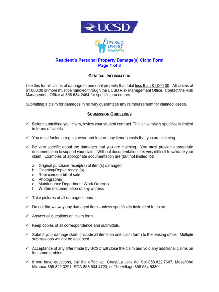Resident Damage Claim Form | PDF | Business | Finance & Money Management