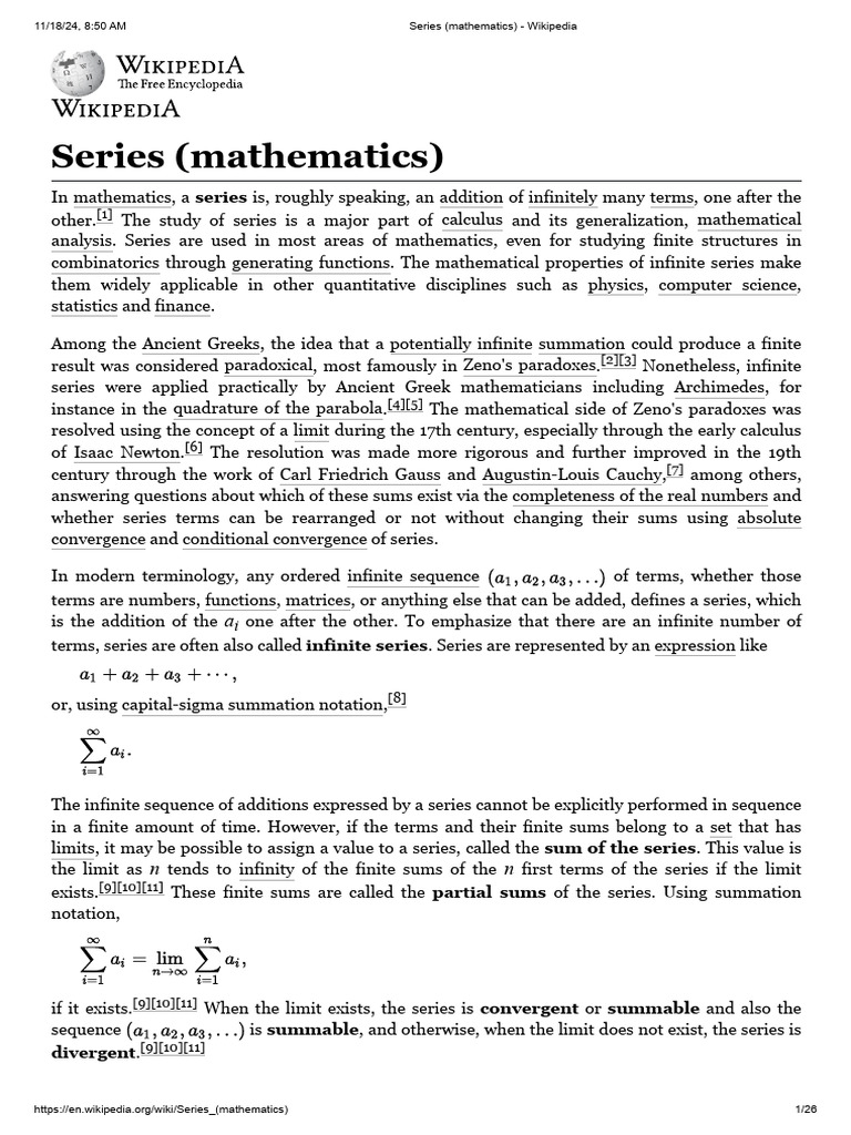 Series (Mathematics) - Wikipedia | PDF | Series (Mathematics) | Limit (Mathematics)