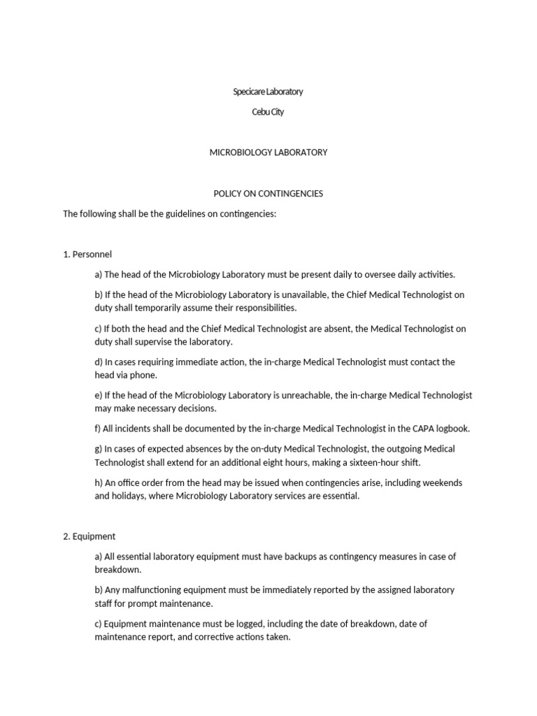 Contingency Plan (1) | PDF | Laboratories