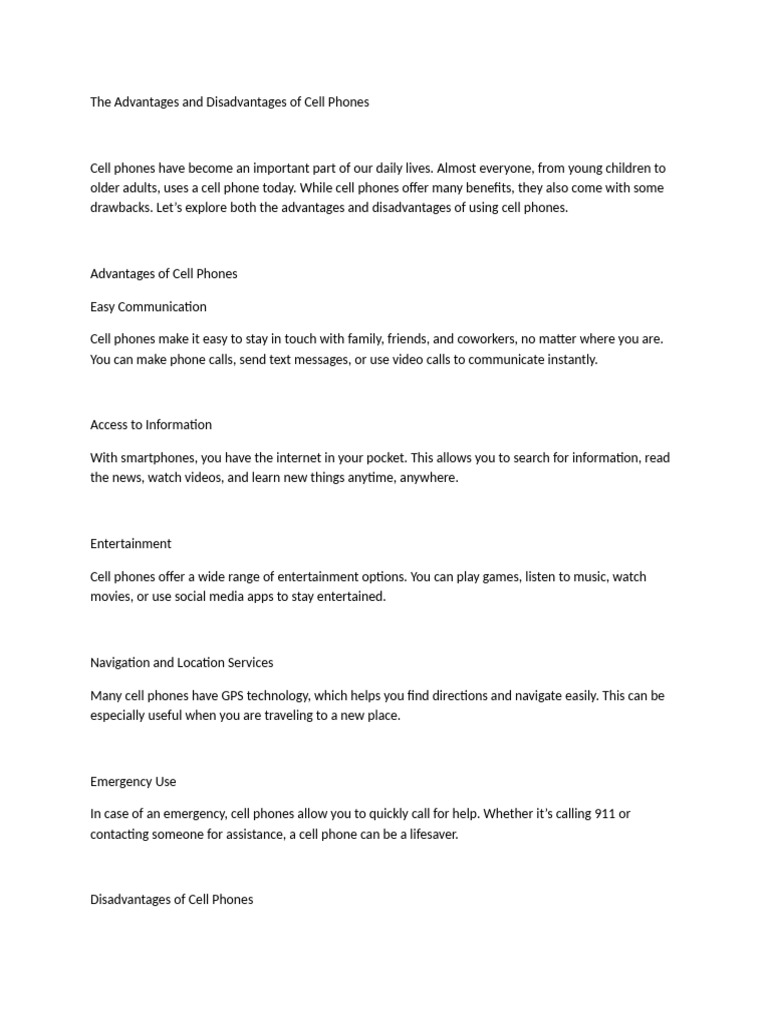 Pons and Cons of Cell Phone | PDF | Mobile Phones | Telephone