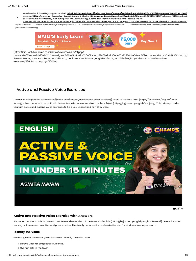 Active and Passive Voice Exercises | PDF | Verb | Grammatical Tense