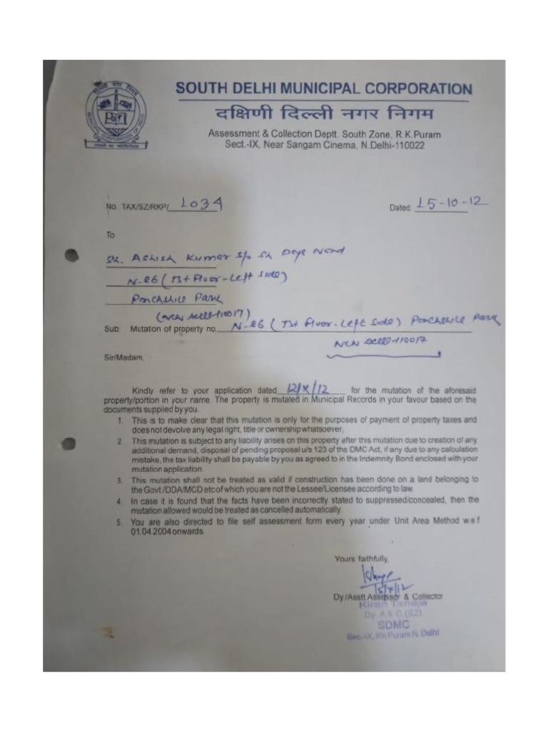 Letter of Mutation of Scheduled Flat To Current Vendor | PDF