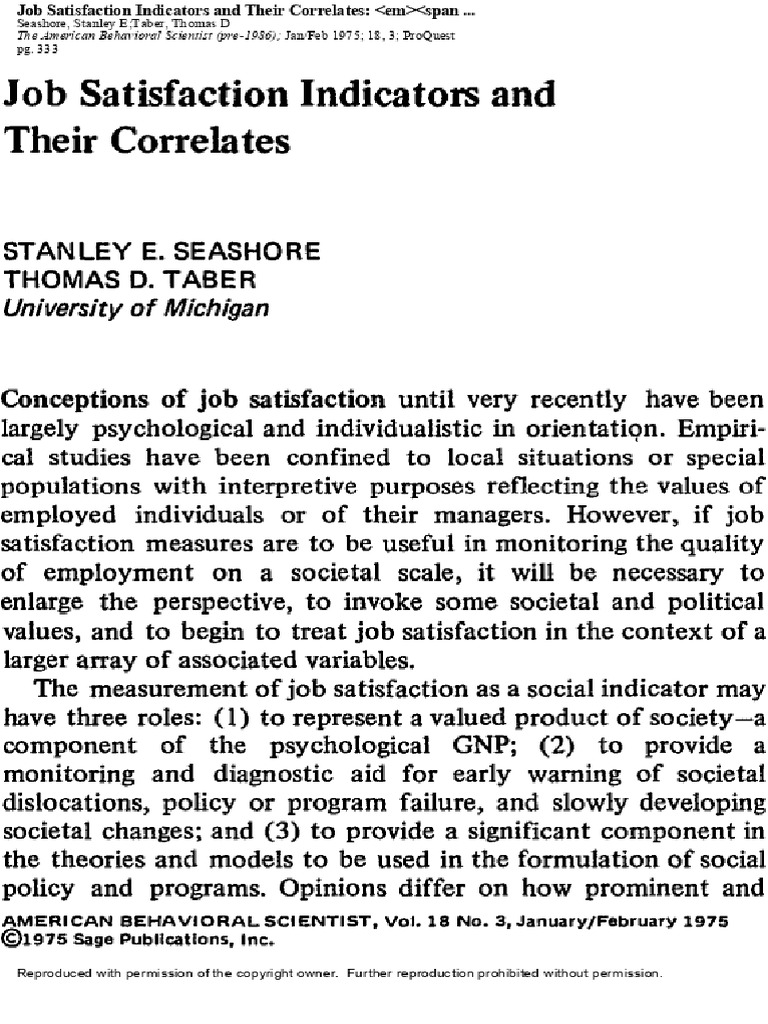 Job Satisfaction Indicators An | PDF | Job Satisfaction | Causality
