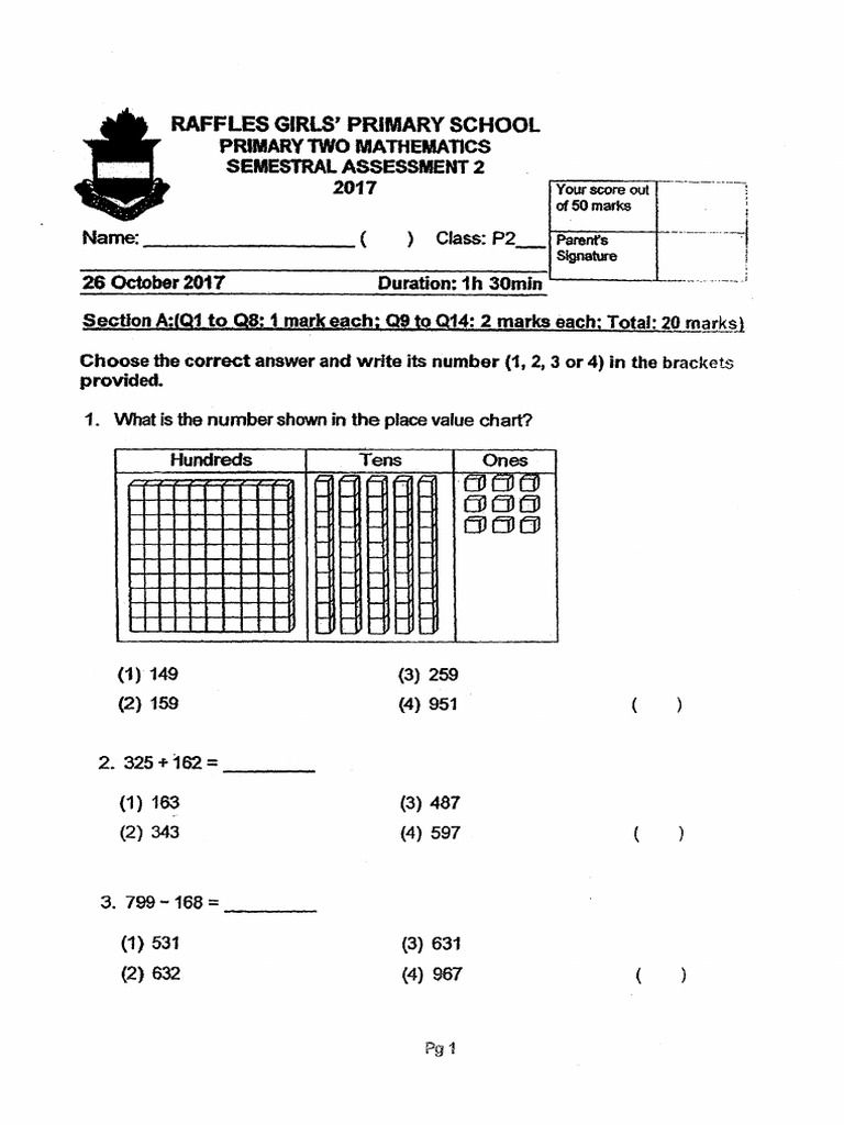 P2 Maths SA2 2017 Raffles Exam Papers | PDF