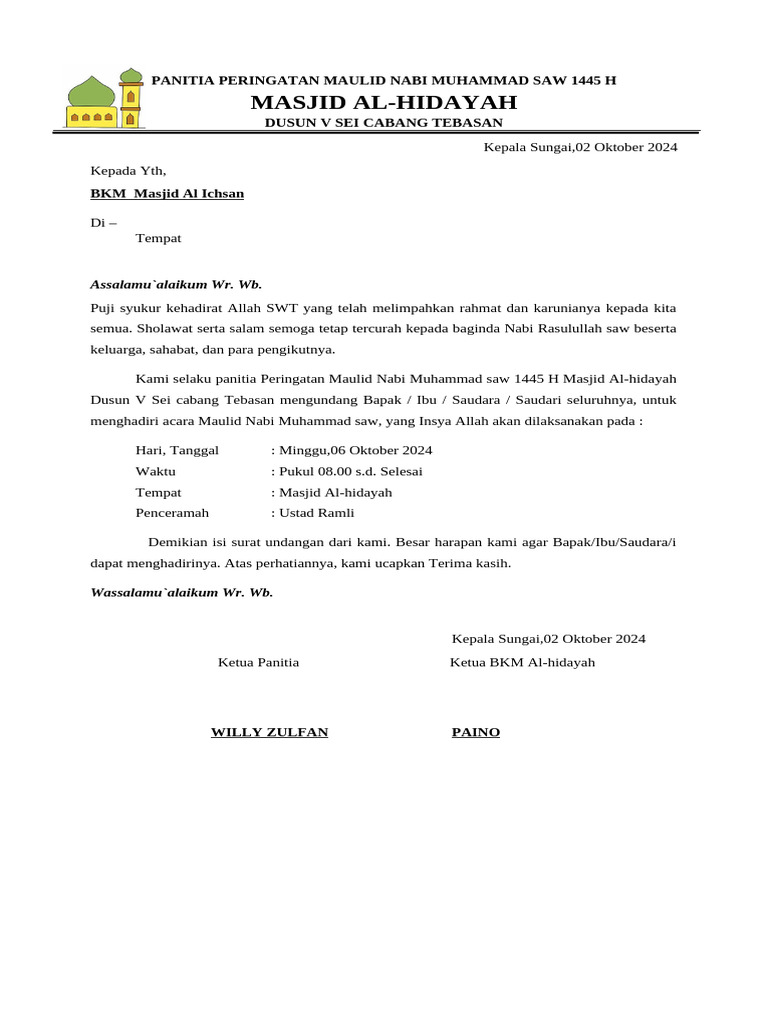 Undangan Maulid Nabi 1445 H Masjid Al-Hidayah | PDF