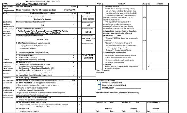 Appointment Processing Checklist | PDF
