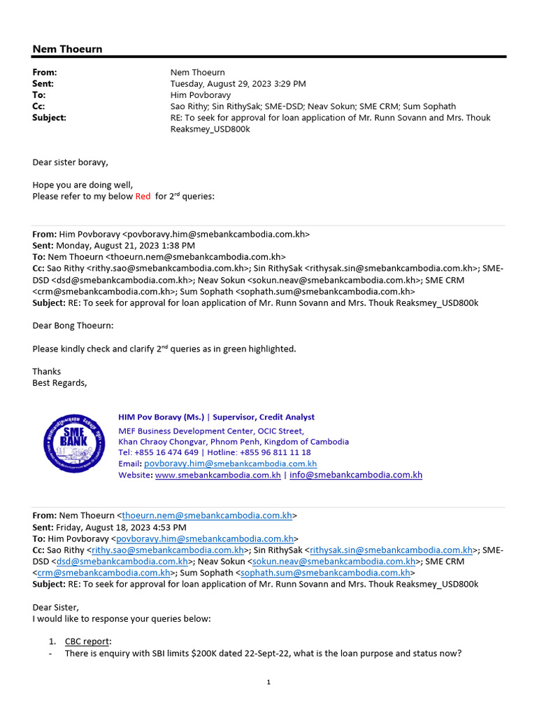 Loan Approval Inquiry for Runn Sovann | PDF | Loans | Banks