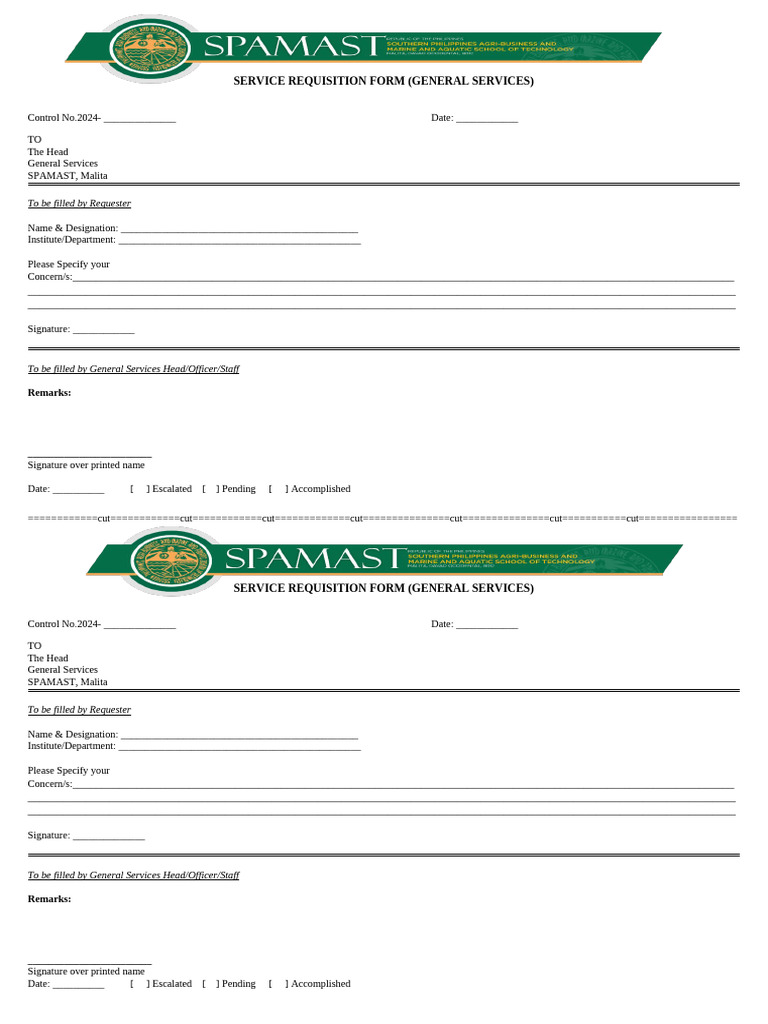 Service Requisition Form | PDF | Finance & Money Management