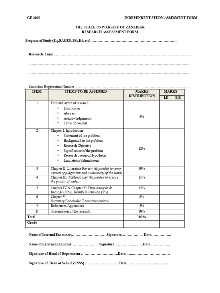 Ge 3000 - Independent Study Assessment Form - Bages - 2024 | PDF ...