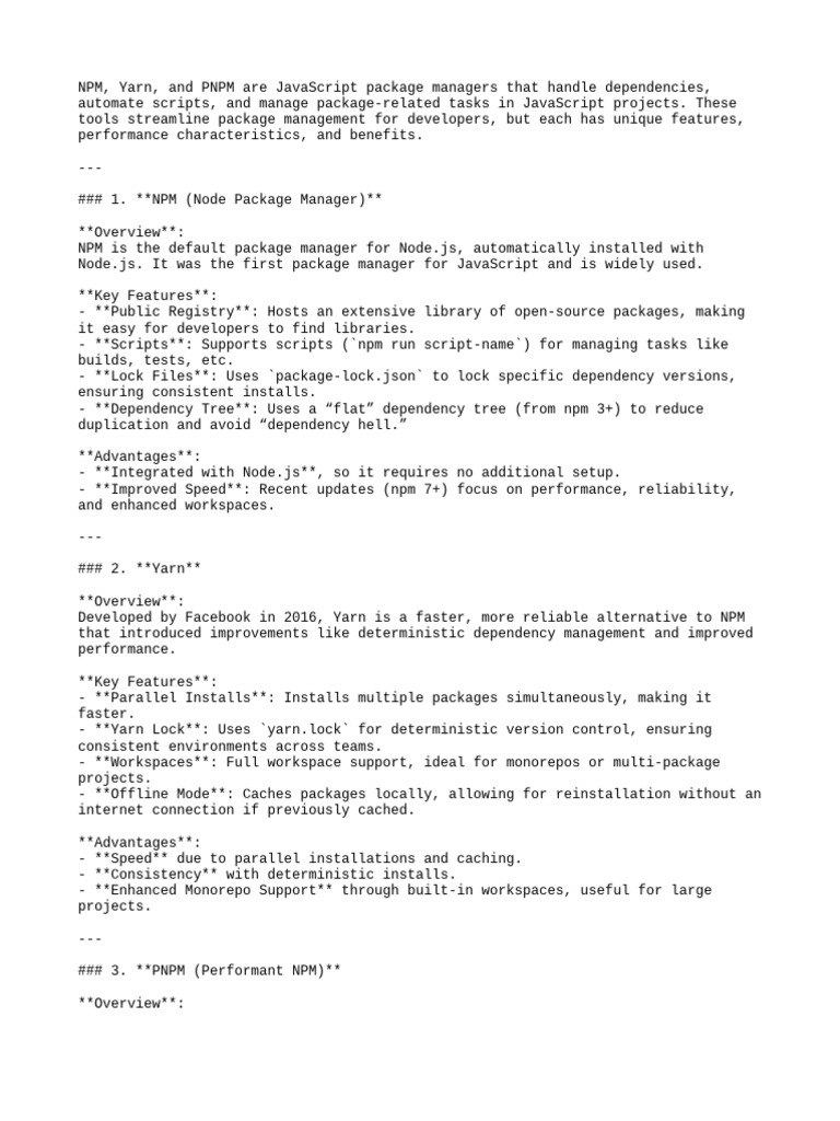 NPM Vs PNPM Vs YARN | PDF | System Software | Information Technology Management