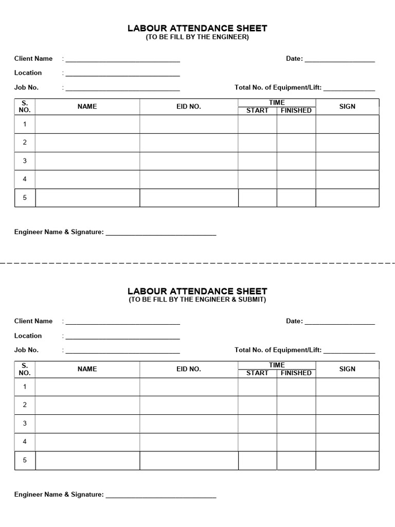 Labour Attendance Sheet Template | PDF | Technology & Engineering