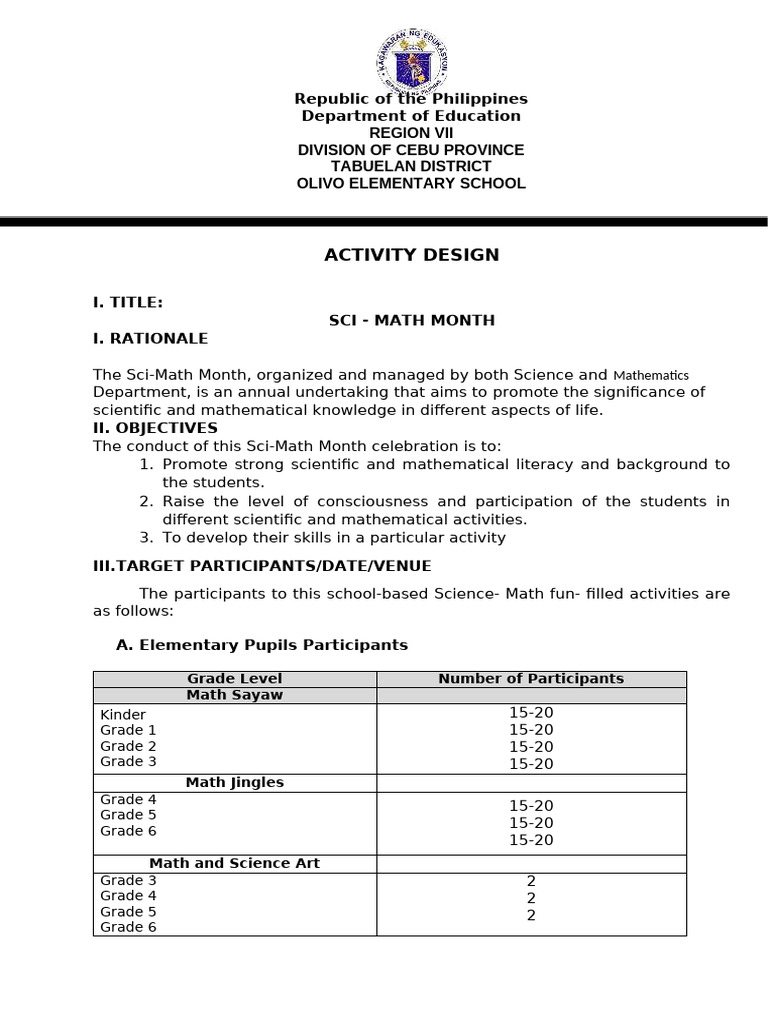 Sci-Math Month Activity Design | PDF | Science