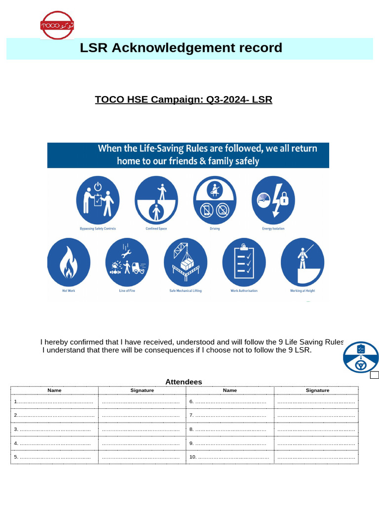 TBT Form - LSR Acknowledgement Attendance Record | PDF